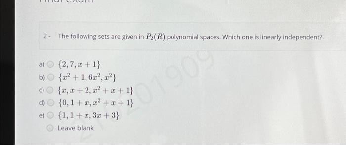 Solved 2. The following sets are given in P2(R) polynomial | Chegg.com