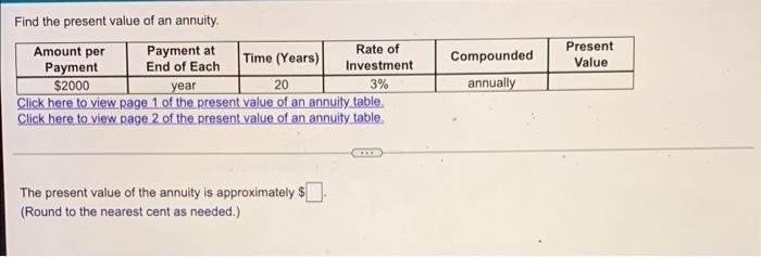 Solved Present Value Find the present value of an annuity. | Chegg.com