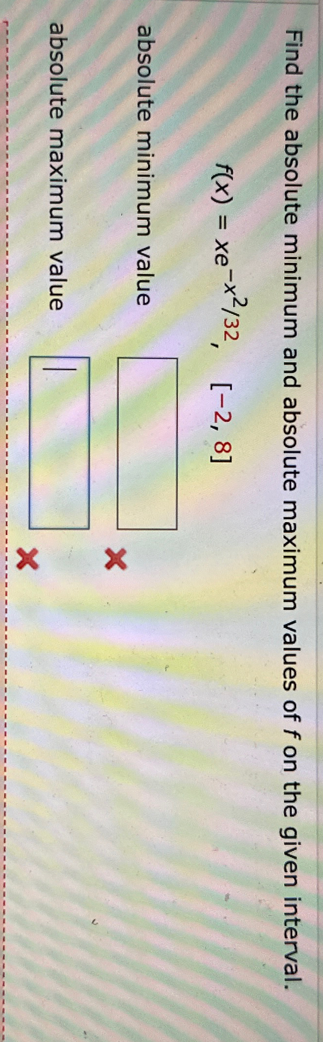 Solved Find the absolute minimum and absolute maximum values | Chegg.com