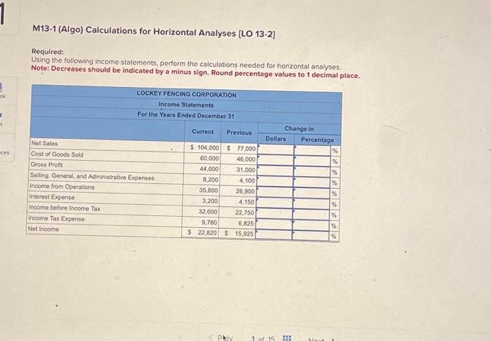 Solved M13-1 (Algo) Calculations for Horizontal Analyses [LO | Chegg.com