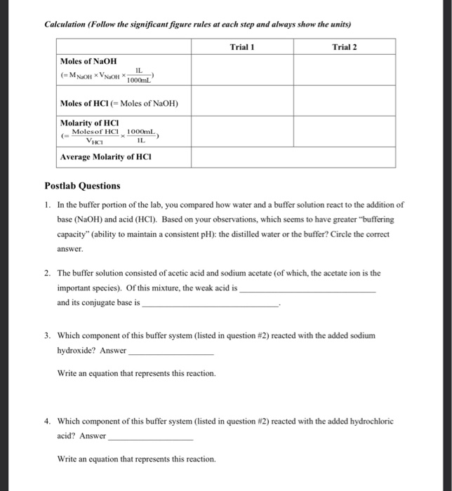 Solved Data Sheet Titration and Buffers Name Date Part One: | Chegg.com