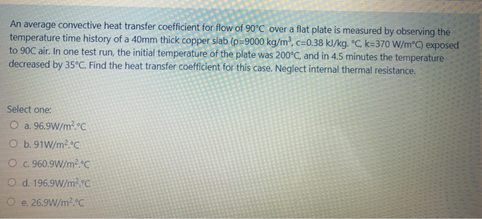 Solved An average convective heat transfer coefficient for | Chegg.com