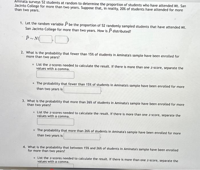 Solved Aminata surveys 52 students at random to determine | Chegg.com