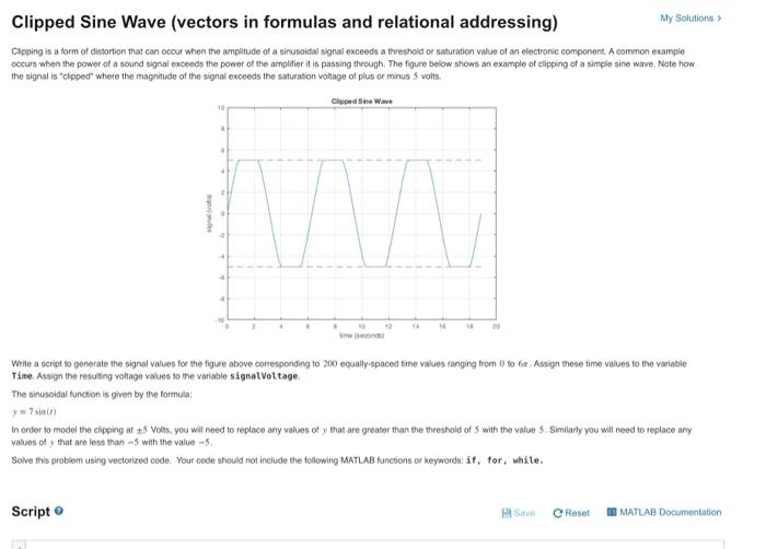 Solved Clipped Sine Wave (vectors in formulas and relational | Chegg.com