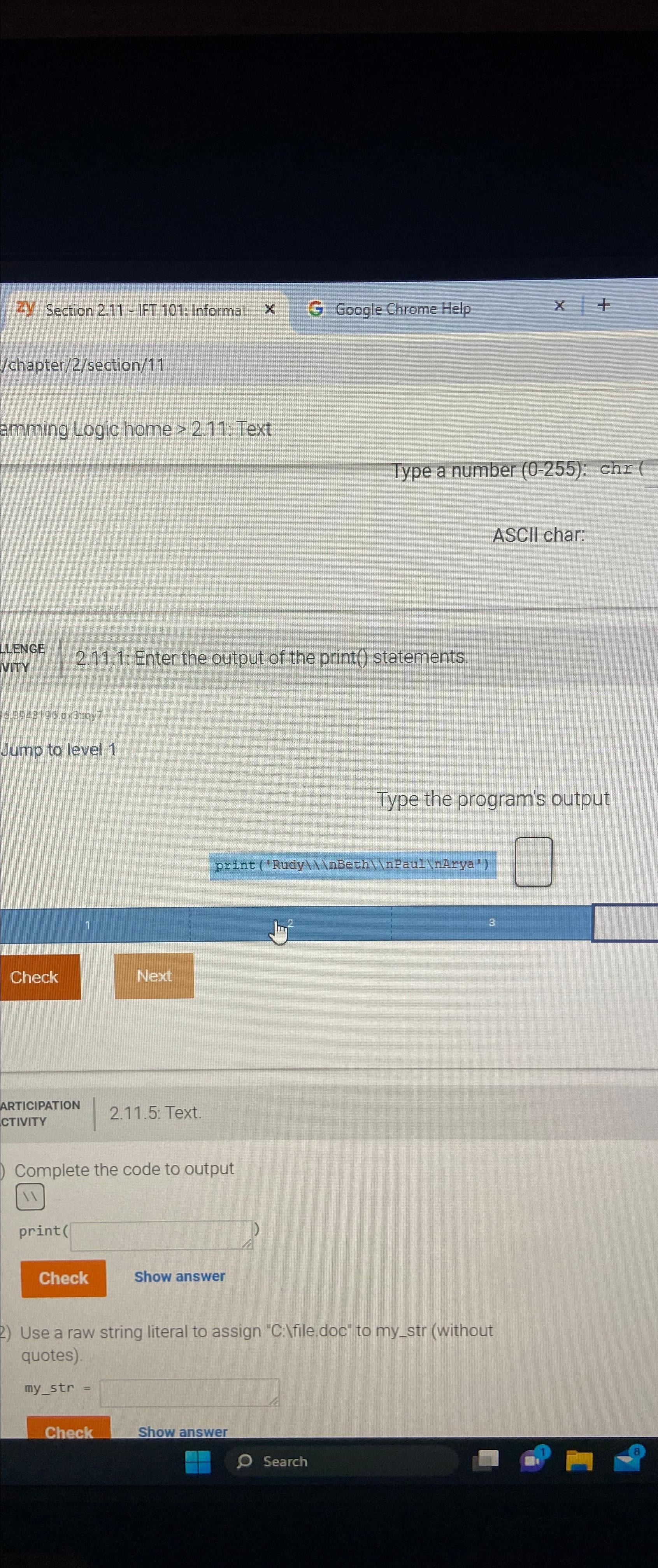 Solved zy Section 2.11 - ﻿IFT 101: InformatGoogle Chrome | Chegg.com
