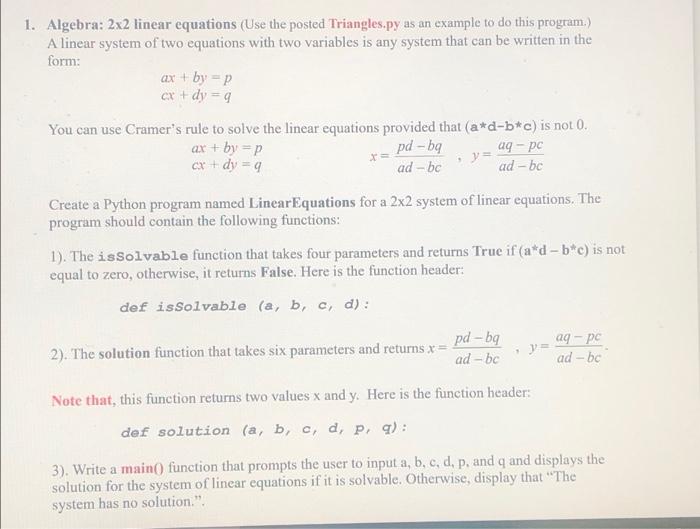 Solved 1 Algebra 2x2 Linear Equations Use The Posted 