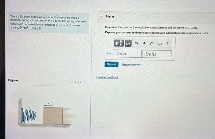 Solved The 1.9−kg block slides along a smooth plane and | Chegg.com