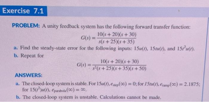 Solved PROBLEM: A unity feedback system has the following | Chegg.com