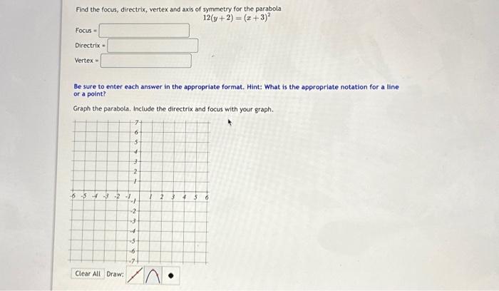 Solved Find the focus, directrix, vertex and axis of | Chegg.com