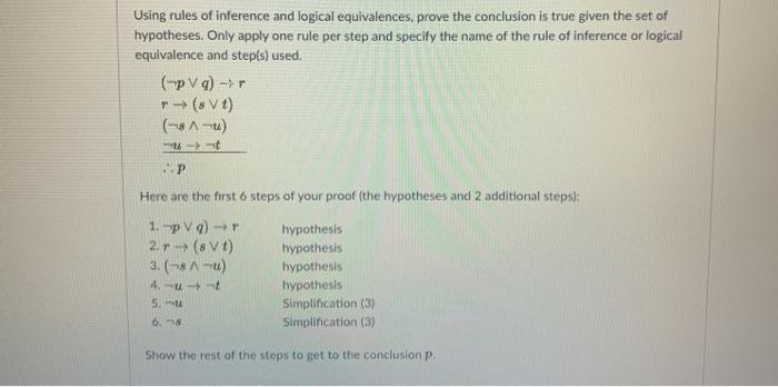 Solved Using rules of inference and logical equivalences, | Chegg.com