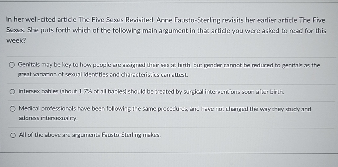 Solved In her well-cited article The Five Sexes Revisited, | Chegg.com