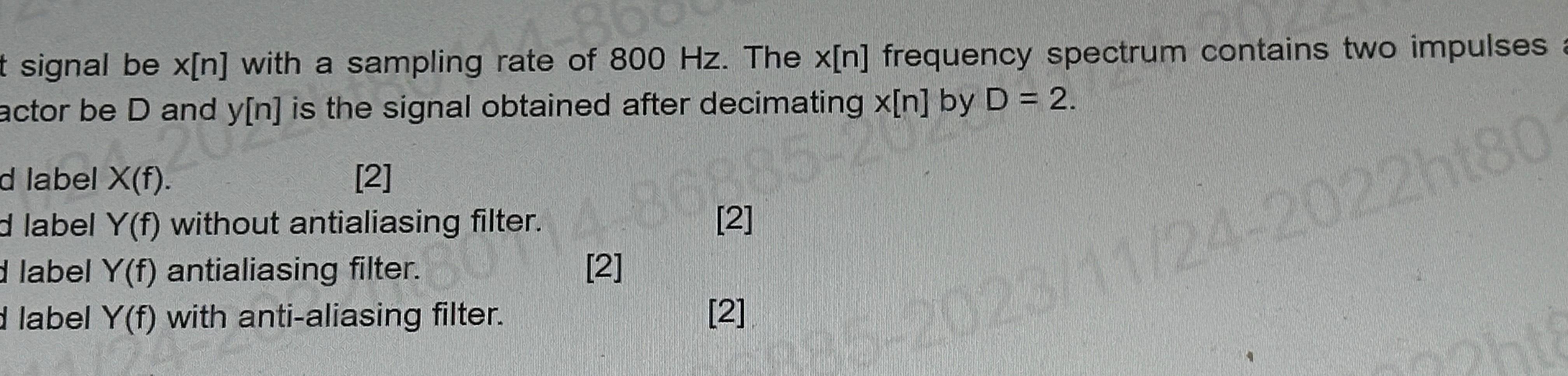 Solved t signal be x[n] ﻿with a sampling rate of 800Hz. ﻿The | Chegg.com