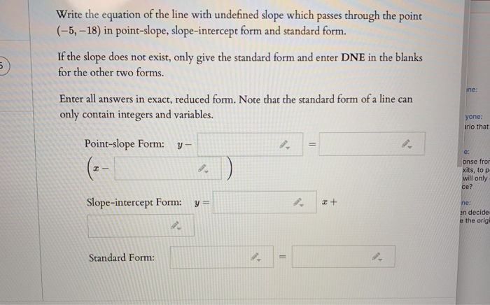 Solved Write the equation of the line with undefined slope | Chegg.com