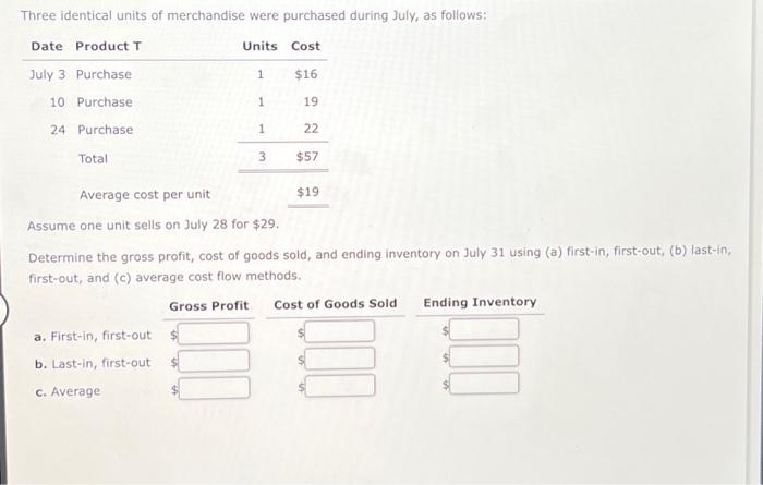 Solved Three identical units of merchandise were purchased | Chegg.com