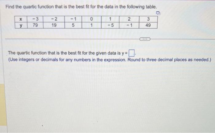 Solved Find the quartic function that is the best fit for | Chegg.com