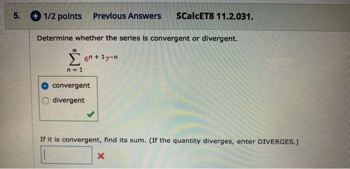 Solved 5. + 1/2 points Previous Answers ScalcET8 11.2.031. | Chegg.com