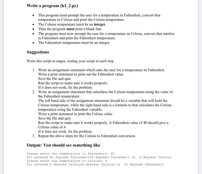 Solved Write A Program H1 2 Py This Program Must Prompt
