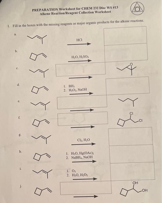 Solved 1. Fill in the boxes with the missing reagents or | Chegg.com