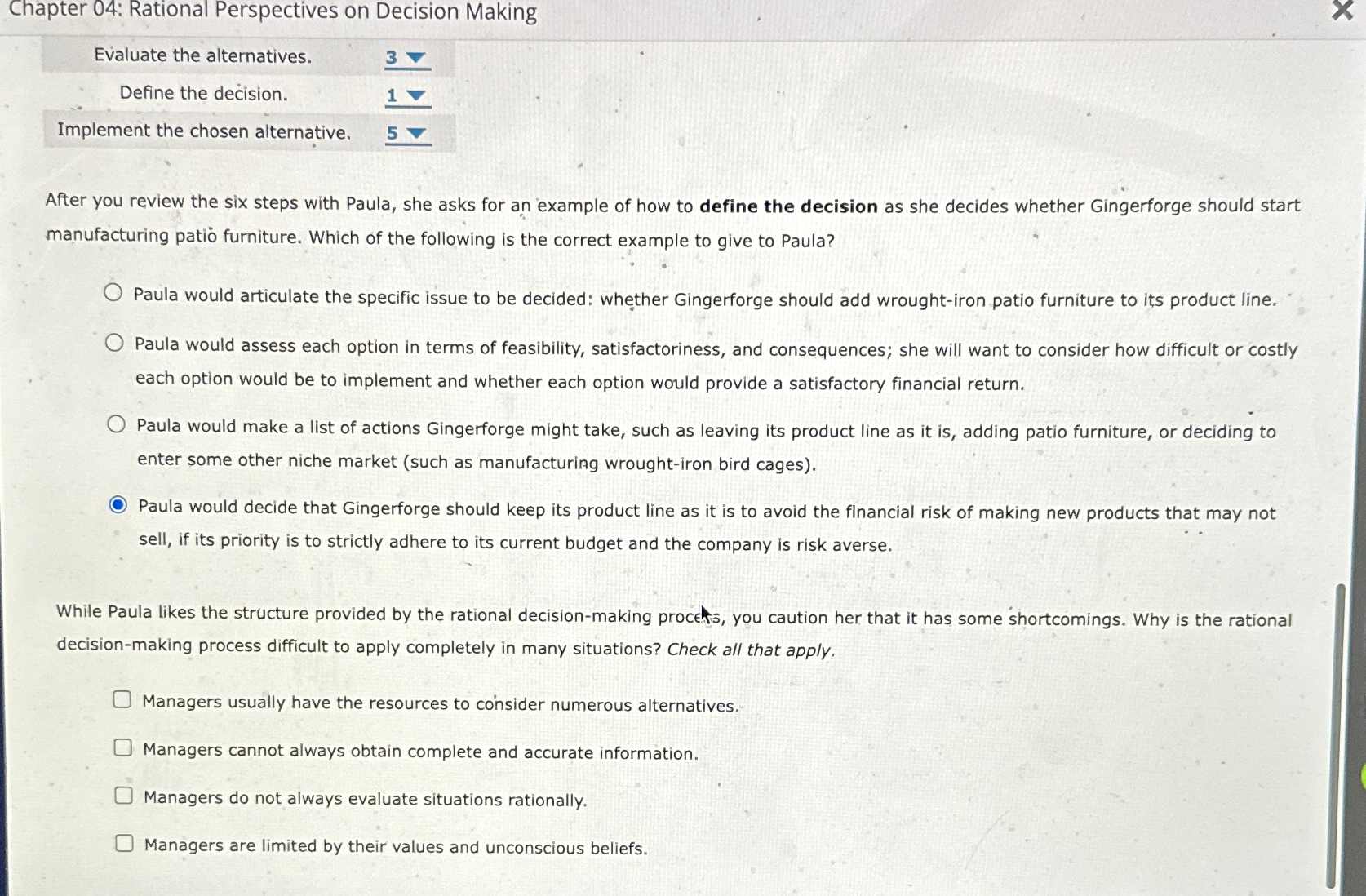 Solved Chapter 04: Rational Perspectives on Decision | Chegg.com