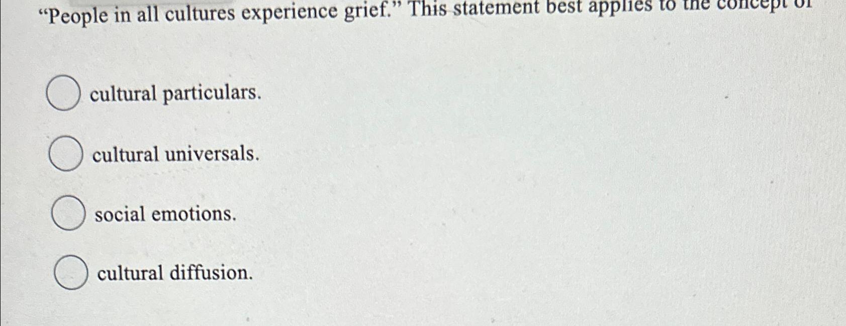 Solved "People in all cultures experience grief." This | Chegg.com