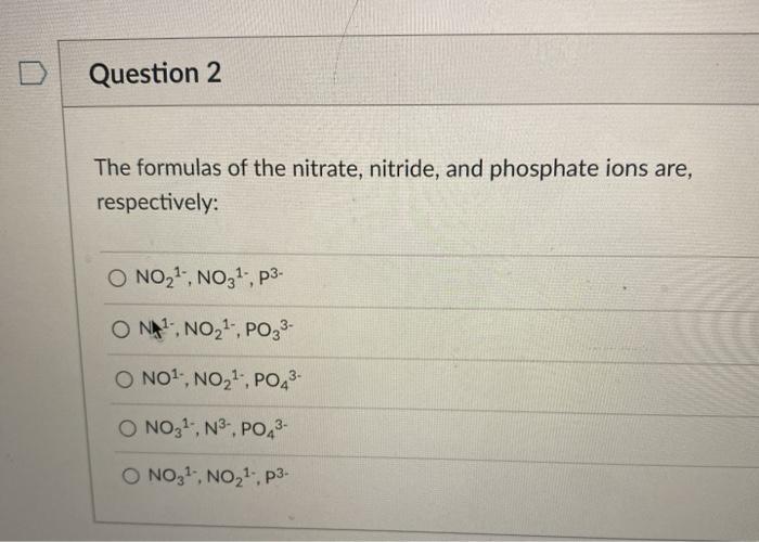 Solved Question 2 The formulas of the nitrate, nitride, and | Chegg.com