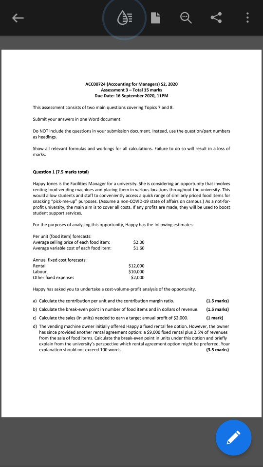 Solved k TI ACC00724 (Accounting for Managers) s2, 2020 | Chegg.com