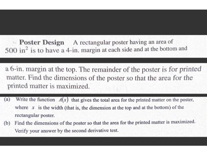 Solved Poster Design A rectangular poster having an area of | Chegg.com