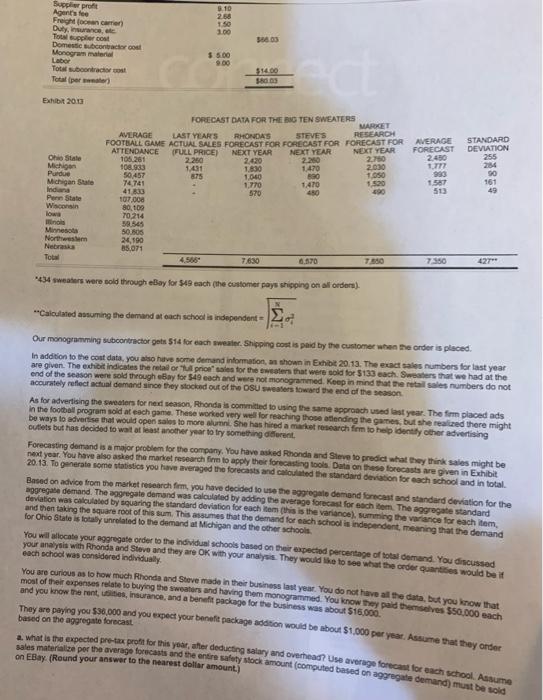 Solved Analytics Exercise 20-4 (Algo) Big10Sweaters.com is a | Chegg.com