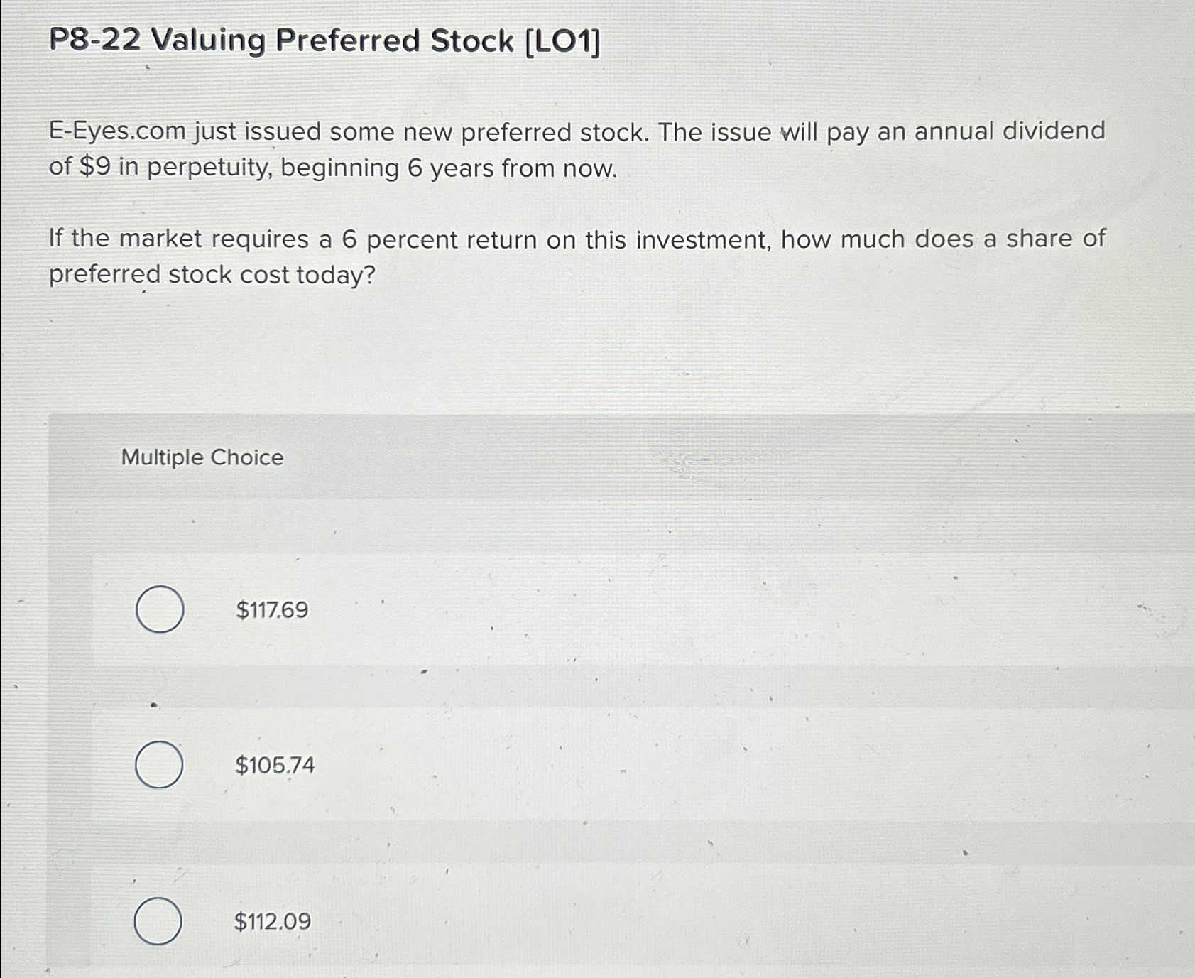 Solved P8-22 ﻿Valuing Preferred Stock [LO1]E-Eyes.com just | Chegg.com