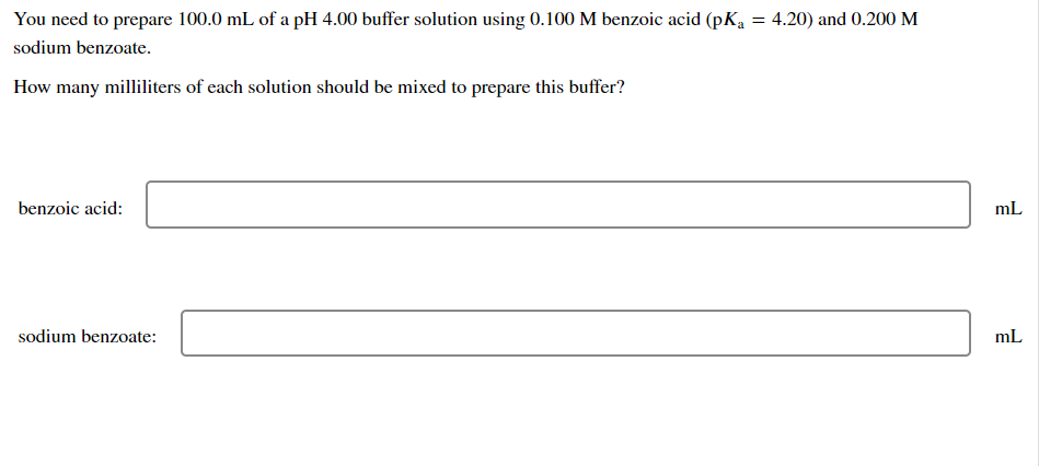 You need to prepare 100.0mL ﻿of a pH 4.00 ﻿buffer | Chegg.com