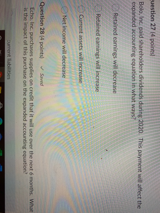 Solved question 27 (4 points) Bolo, Inc. paid shareholders | Chegg.com