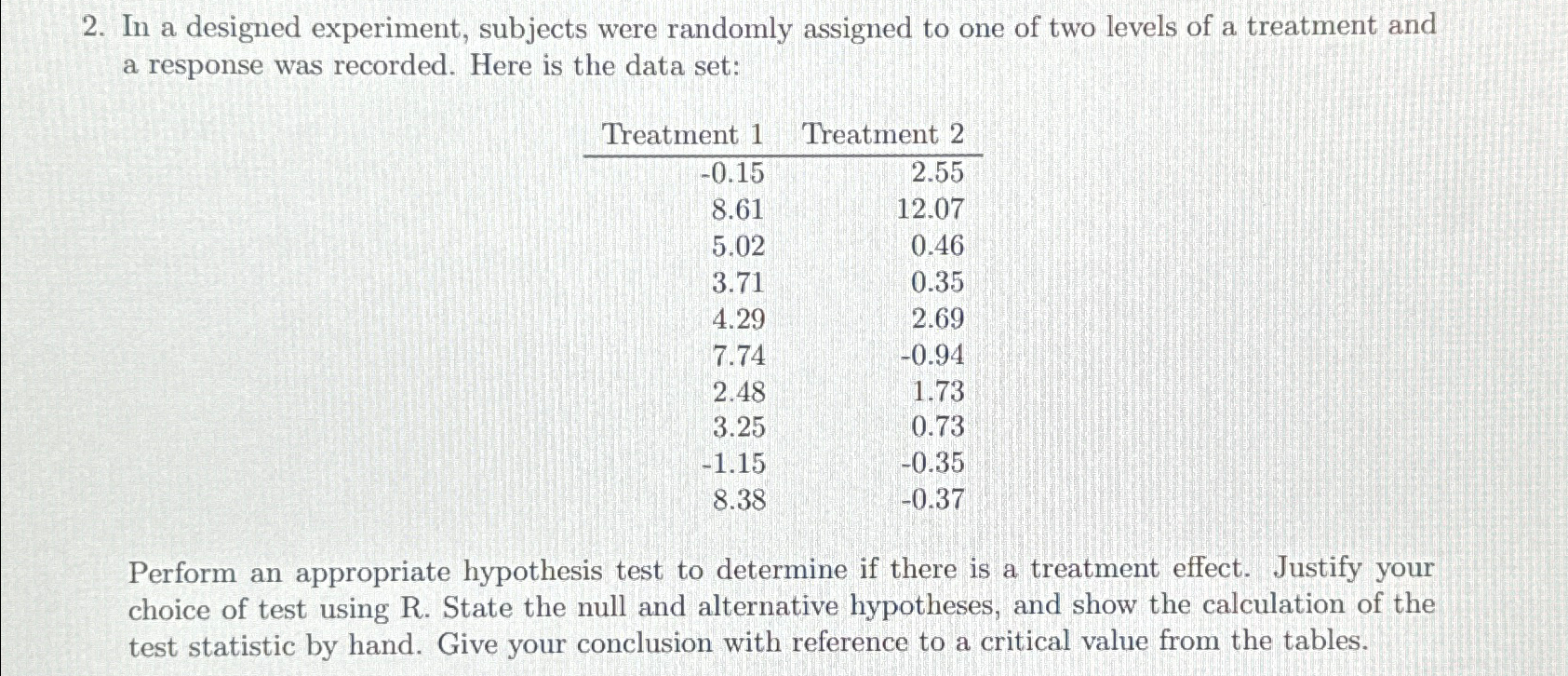 In a designed experiment, subjects were randomly | Chegg.com