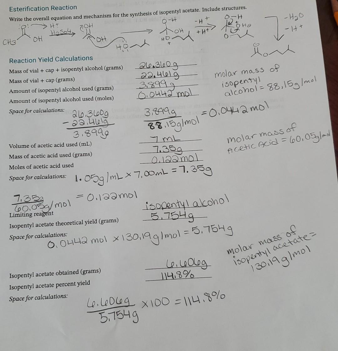 Solved Esterification Reaction Write the overall equation | Chegg.com