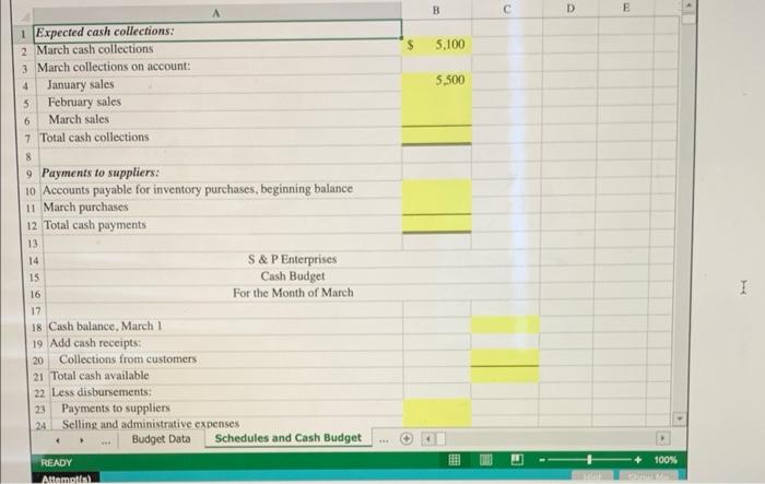Solved Budget with supporting cash collections and disbursed | Chegg.com
