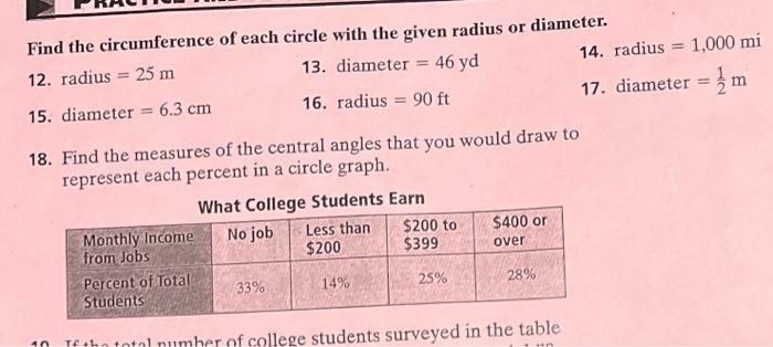 Solved Find the circumference of each circle with the given | Chegg.com
