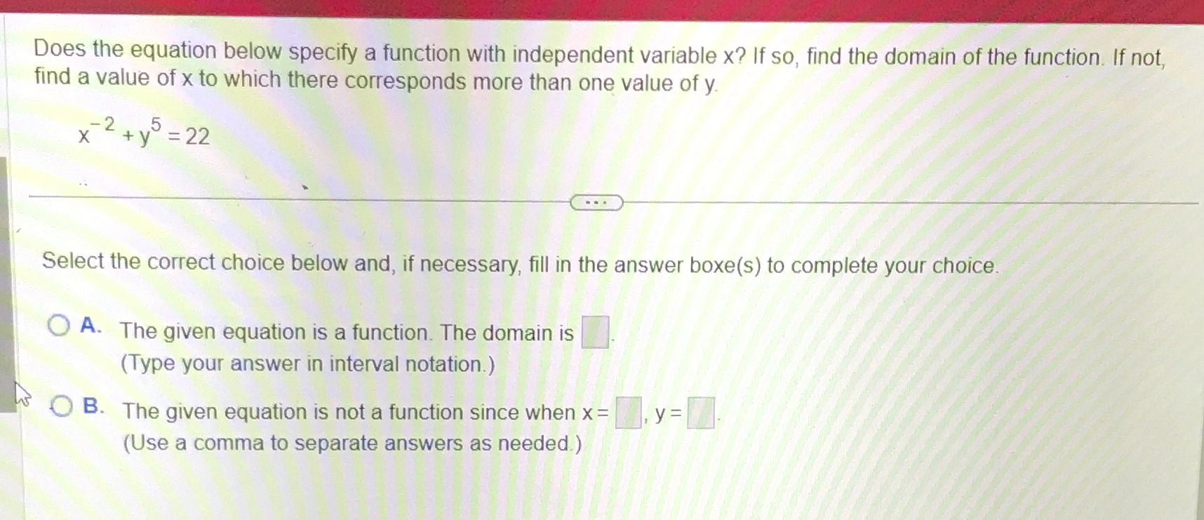 Solved Does the equation below specify a function with | Chegg.com