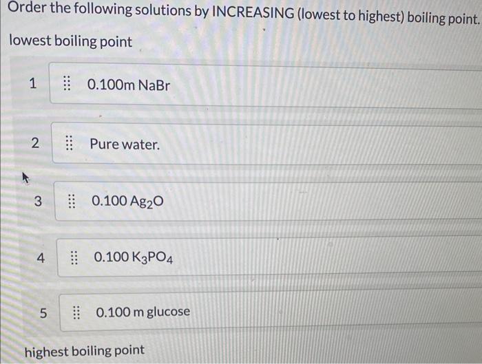 Solved Order the following solutions by INCREASING (lowest | Chegg.com