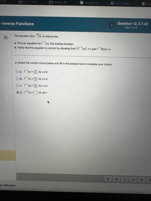 Solved K The function f(x)=10x is one-to-one. a. Find an | Chegg.com