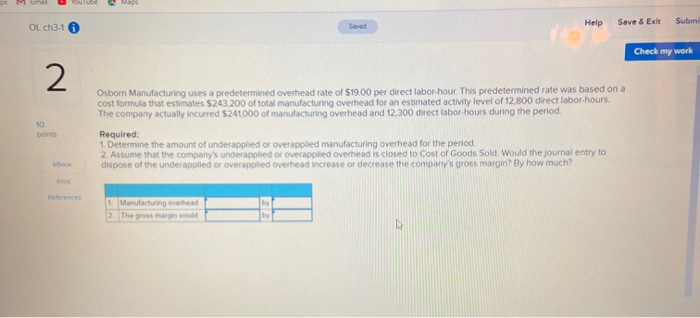 Solved ps M ouTube OL ch3-16 Help Save & Exit Submi Check my | Chegg.com