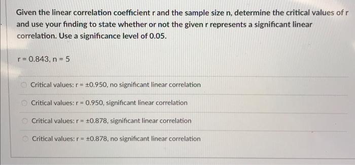 Solved Given the linear correlation coefficient r and the | Chegg.com