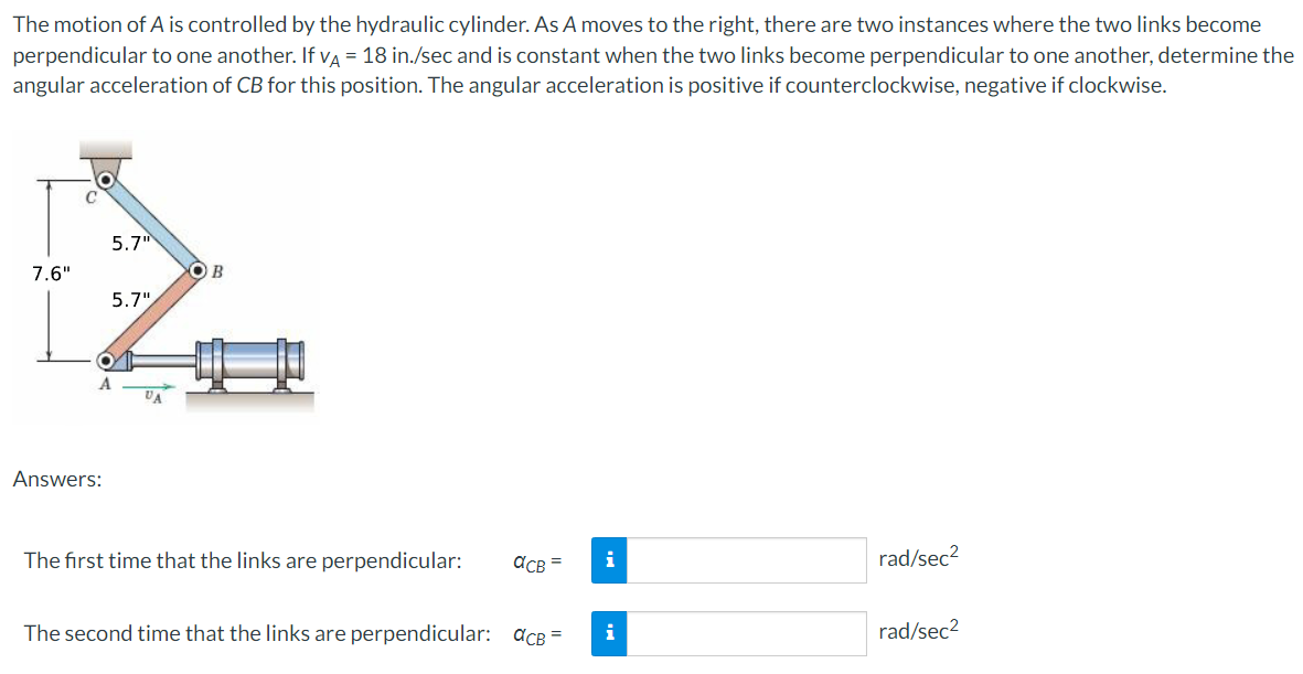 Solved The motion of A ﻿is controlled by the hydraulic | Chegg.com