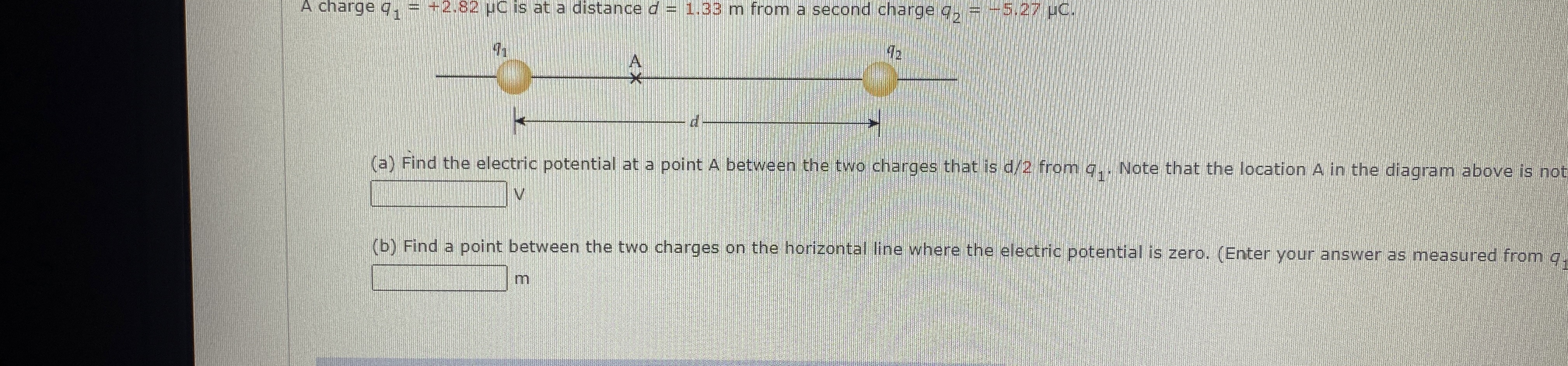 Solved A charge q1=+2.82μC ﻿is at a distance d=1.33m ﻿from a | Chegg.com