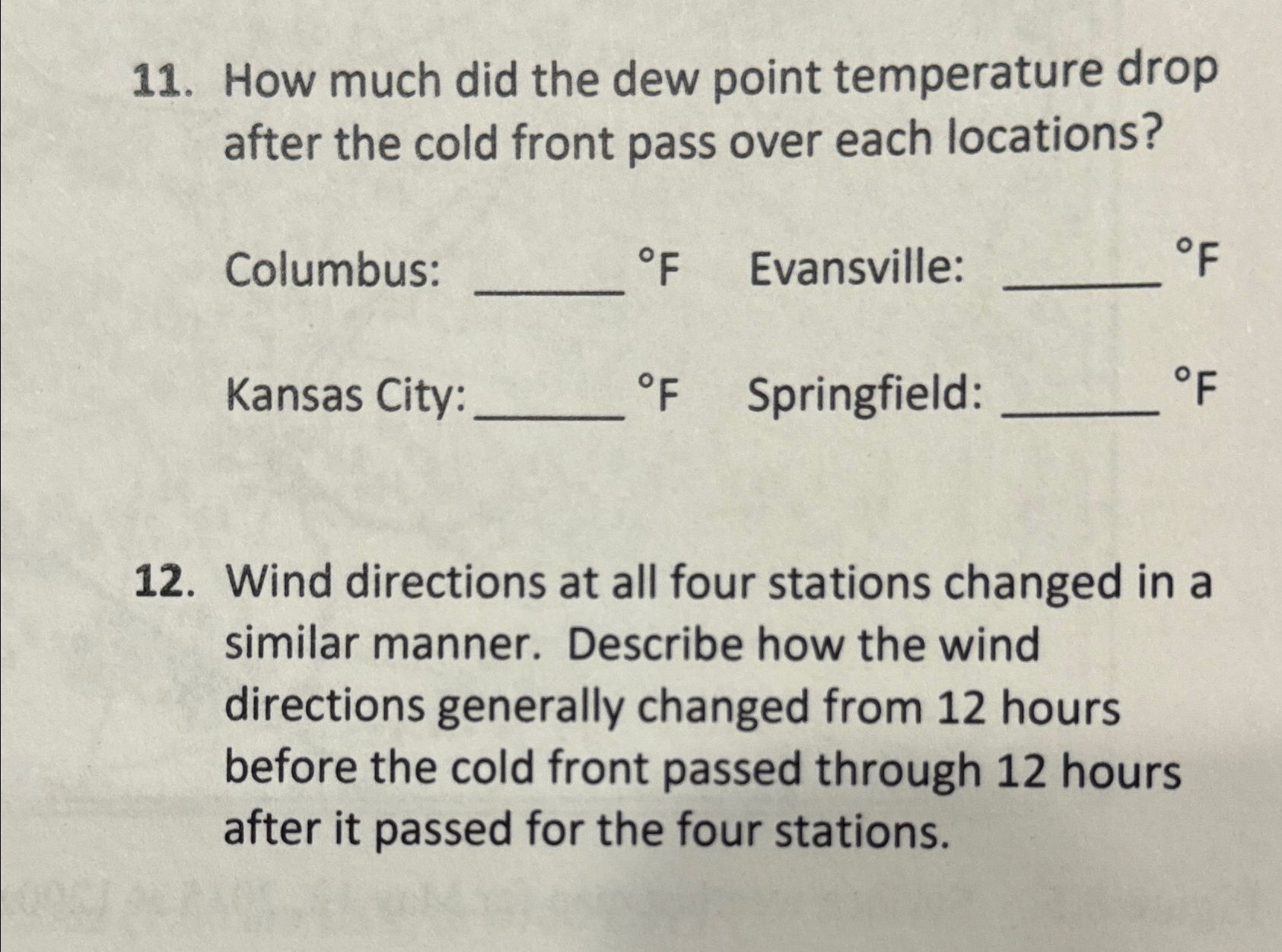 How much did the dew point temperature drop after the | Chegg.com