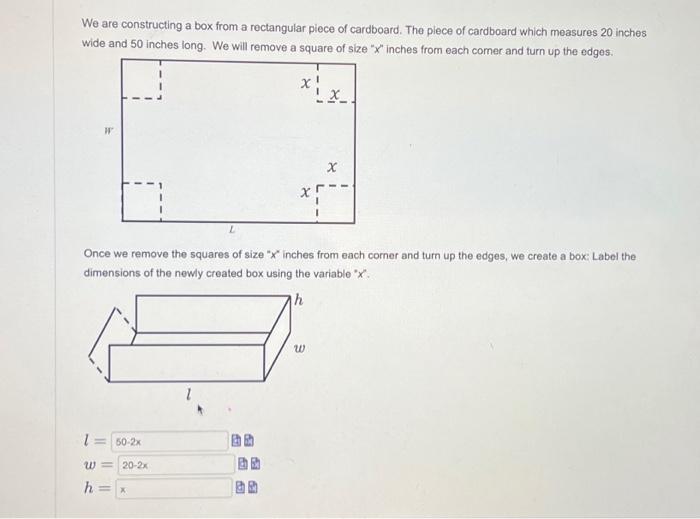 Solved We are constructing a box from a rectangular plece of | Chegg.com