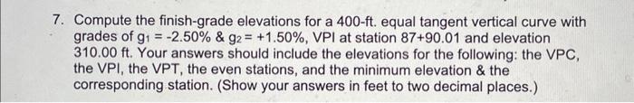 [Solved]: Compute the finish-grade elevations for a 400ft.