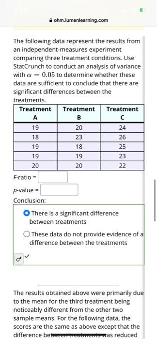 Solved ohm.lumenlearning.com The following data represent | Chegg.com