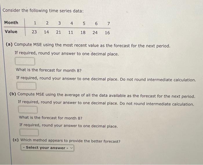 Solved Consider the following time series data: (a) Compute | Chegg.com