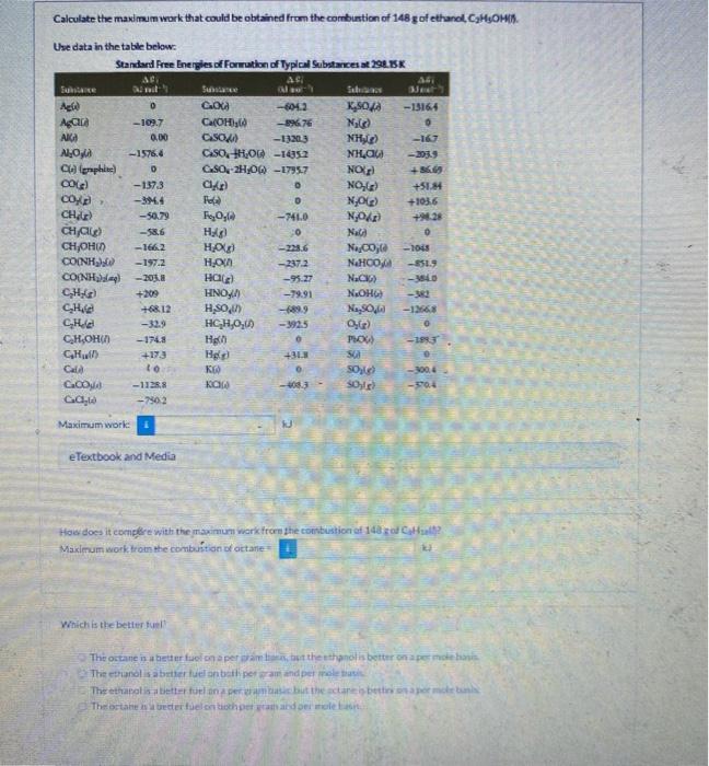 Solved Calculate the maximum work that could be obtained | Chegg.com