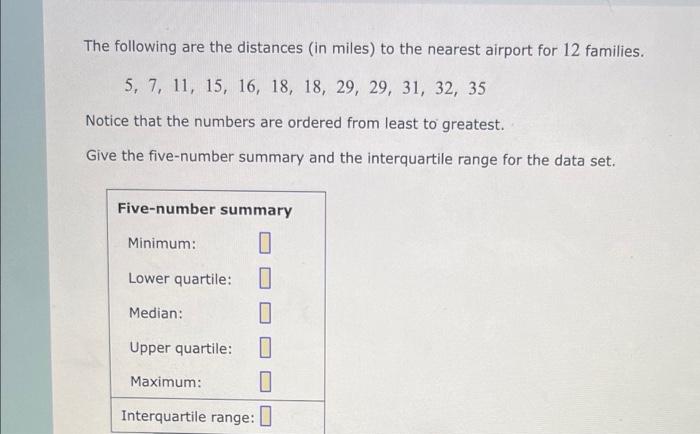 Solved The following are the distances (in miles) to the | Chegg.com