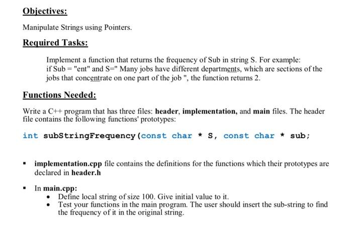 Solved Objectives: Manipulate Strings using Pointers. | Chegg.com